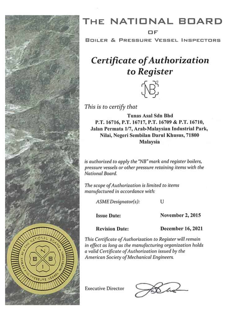 ASME Pressure Vessel Malaysia | U Stamp & DOSH Approved Manufacturer
